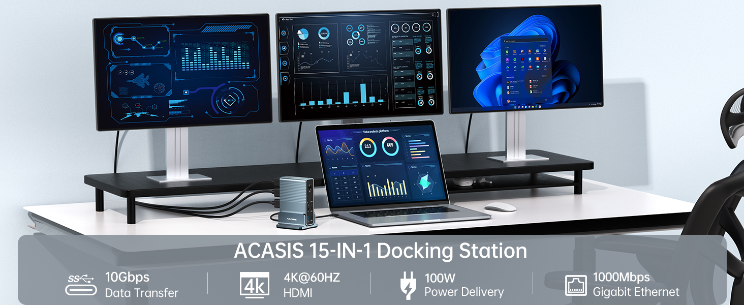 ACASIS USB-C Desktop Docking Station(15-in-1)Docking Station Hub For ...