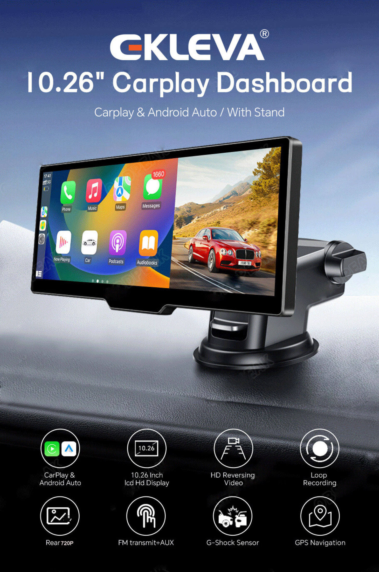 EKLEVA Universal 10.26 Inch Car Mirror Video Cellphone GPS Navigation ...