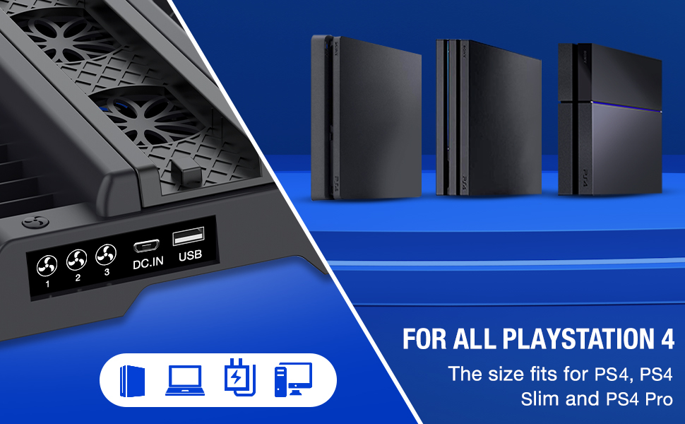 PS4/PS4 Pro/PS4 Slim Console Vertical Cooling Stand LED Dual Charger ...