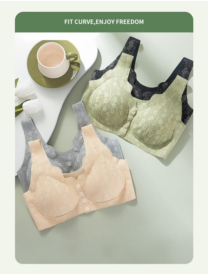 FallSweet Plus Size Front Button Bra for Women Ice Silk Wireless ...