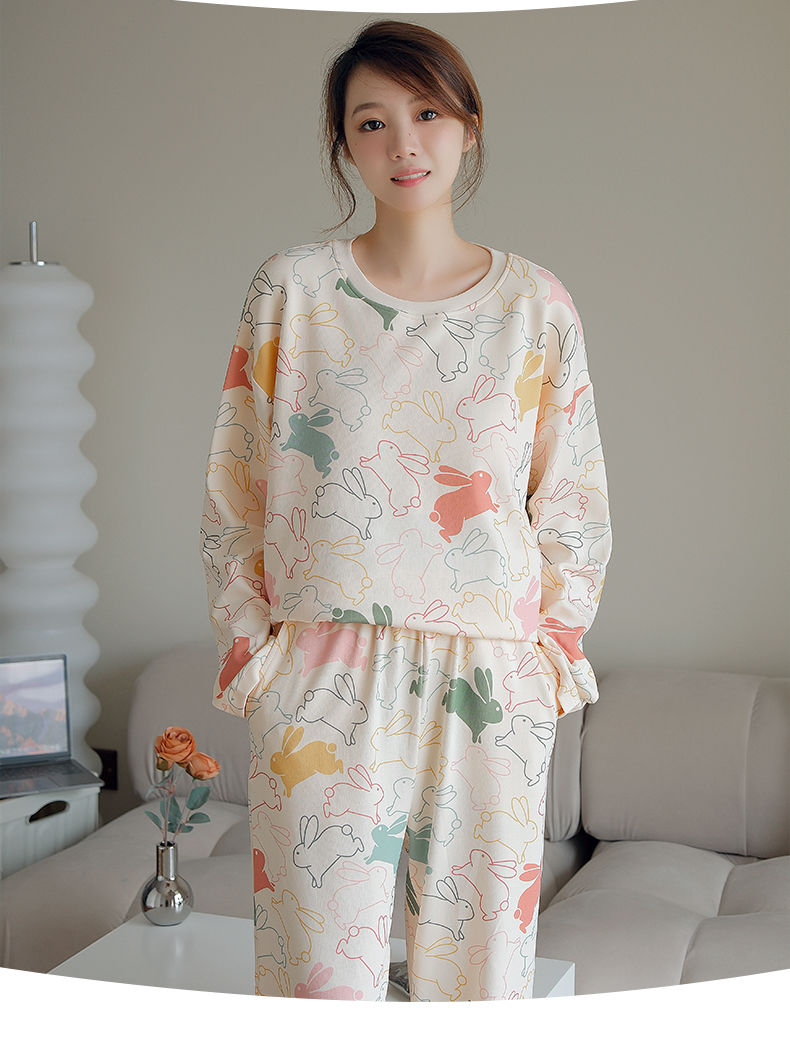 Chest Pad Sleepwear Woman Pajamas Set Pyjamas Women Autumn Loose Long ...