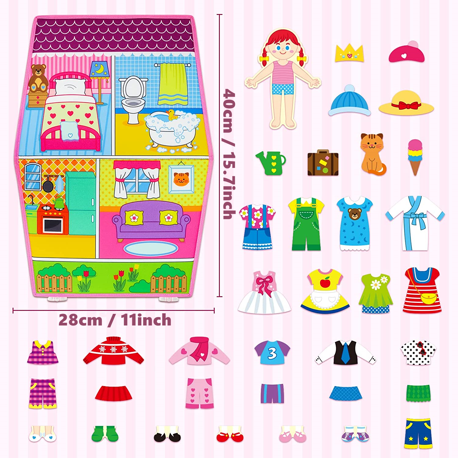 Toddlers Dress Up House Felt Board Double-Sided Foldable Preschool ...