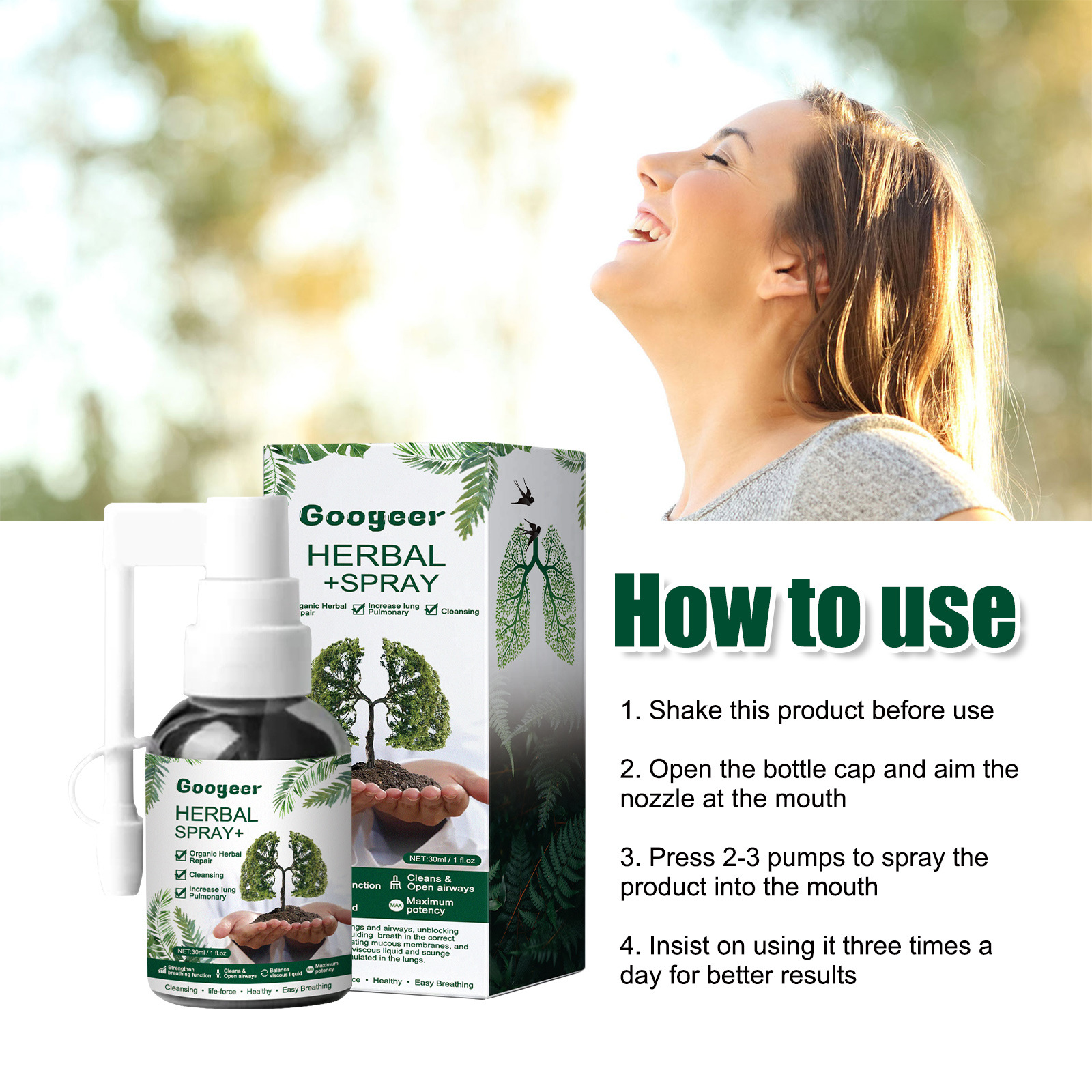 Googeer Herbal Repair Spray Herbal Lung Cleanse Spray Clear Lung Nasal ...