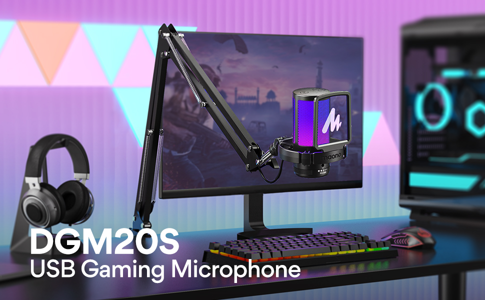 Maono DGM20S RGB USB Gaming Microphone Condenser Mic Noise Canceling ...
