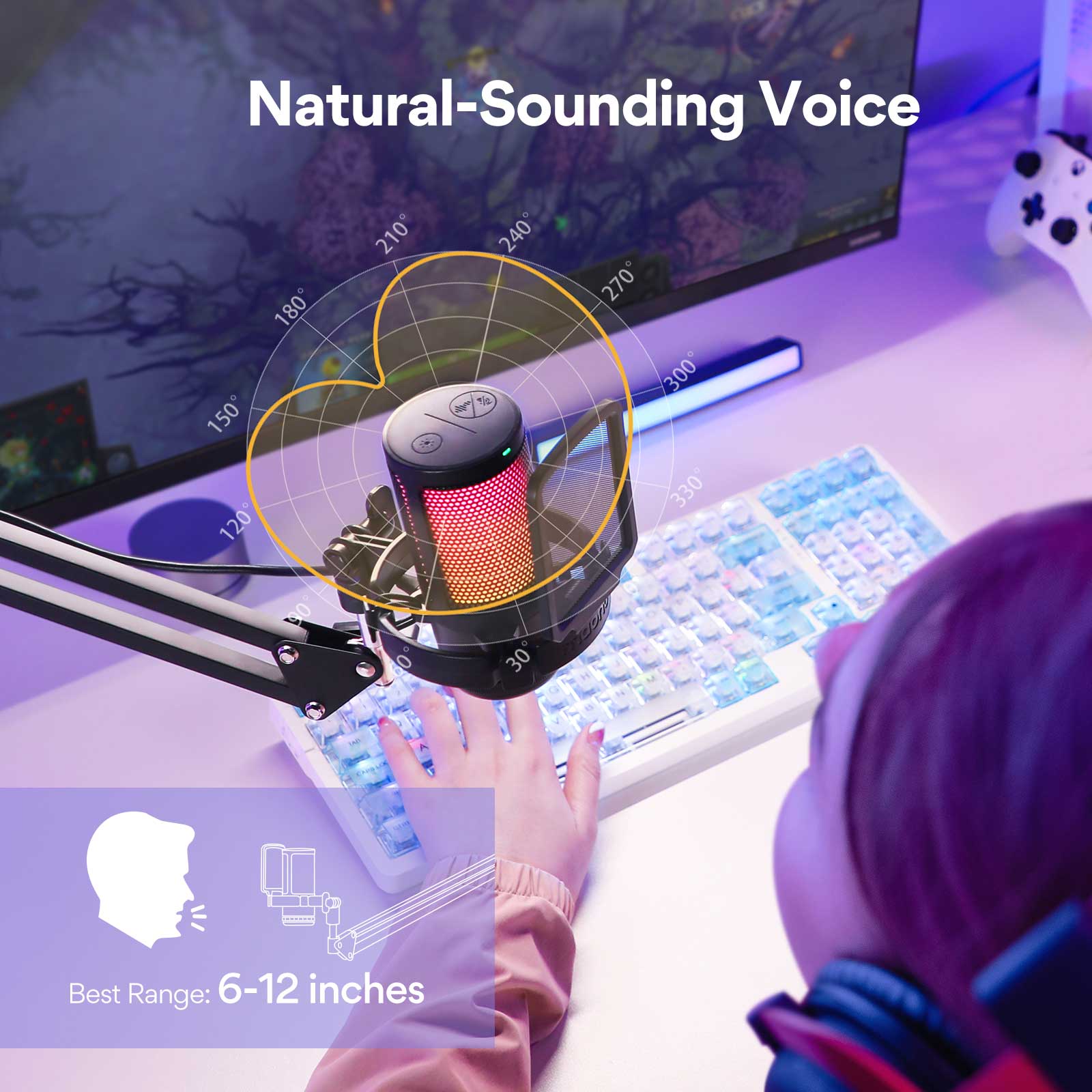 Maono DGM20S RGB USB Gaming Microphone Condenser Mic Noise Canceling ...