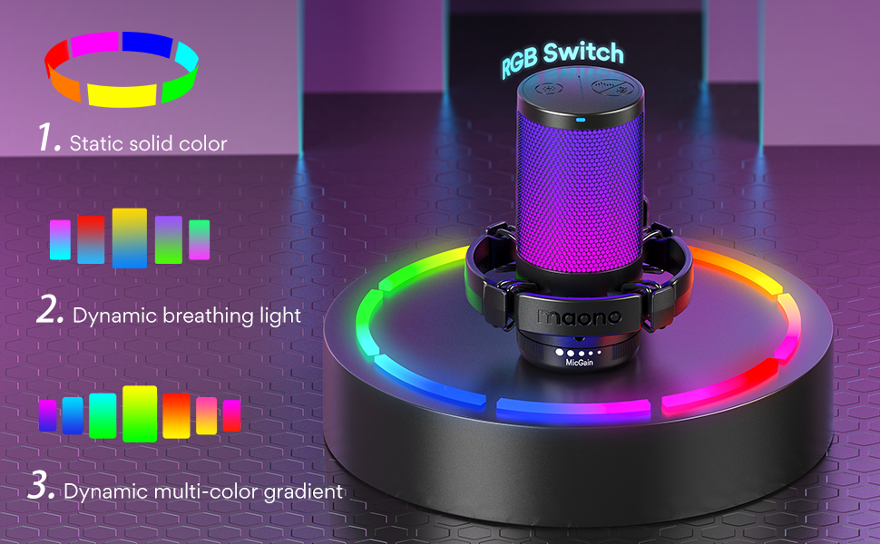 Maono DGM20S RGB USB Gaming Microphone Condenser Mic Noise Canceling ...