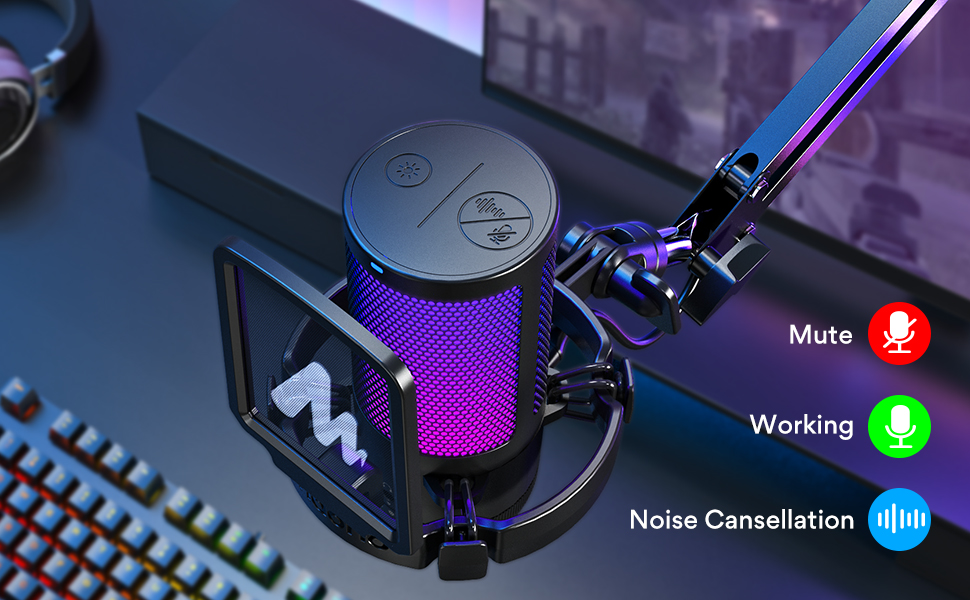 Maono DGM20S RGB USB Gaming Microphone Condenser Mic Noise Canceling ...