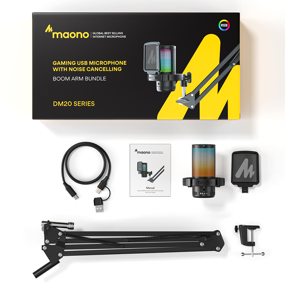 Maono DGM20S RGB USB Gaming Microphone Condenser Mic Noise Canceling ...