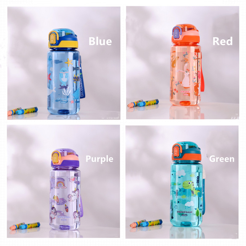 600ml Cartoon Healthy Plastic Water Bottle With Straw BPA Free Leak ...