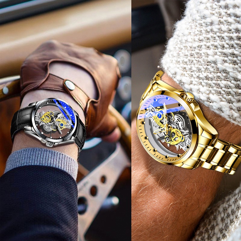 Men's Watch Double-sided Transparent Skeleton Mechanical Fully ...