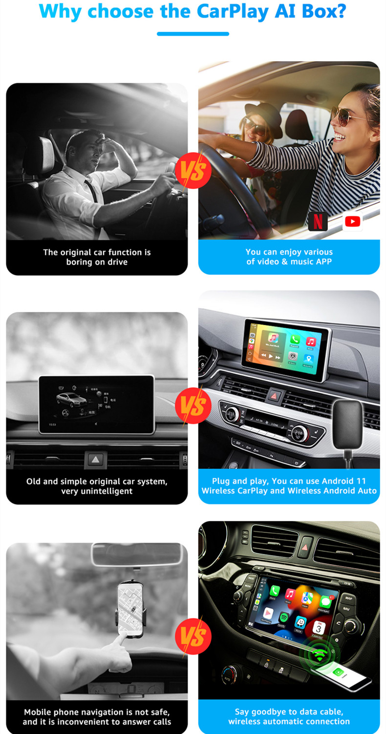3 in 1 Wireless Carplay & Android Auto Adapter Built in Netflix YouTube ...
