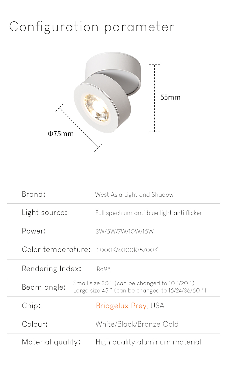 LED Downlight Rotatable Spotlight Surface Mounted Ceiling Spot Light ...