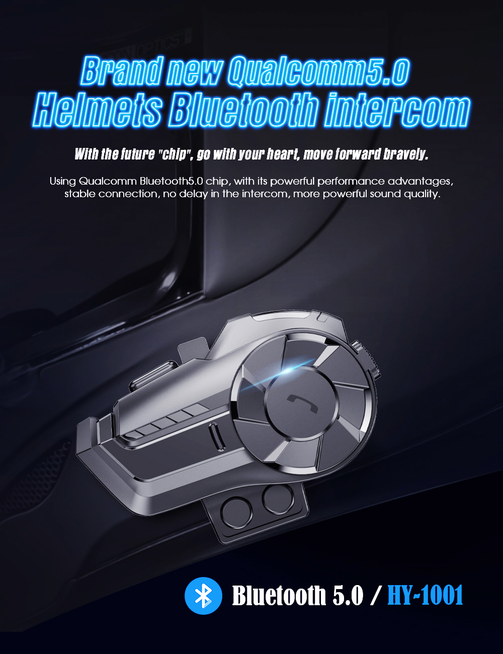New Hysnox HY-1001 Pro Motorcycle Intercom Helmet Bluetooth 5.1 Music Sharing Headset 1000M 2 ...