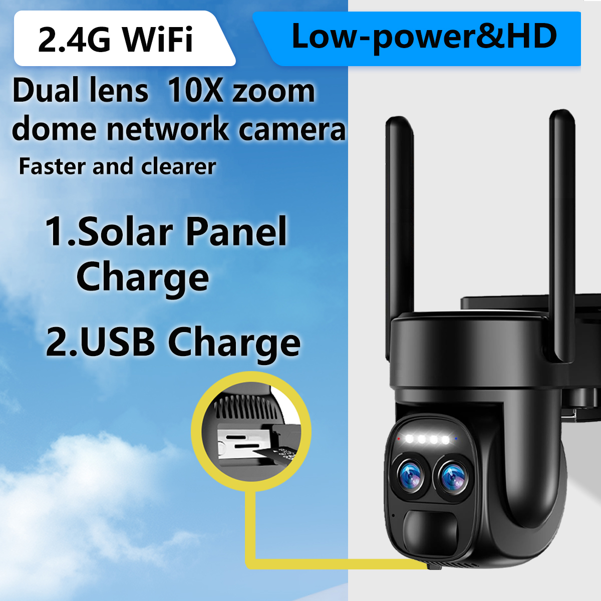 Hawkray [10x zoom] 360-degree low-power solar panel battery 2K FHD WiFi ...