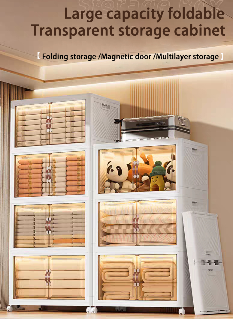🔥Folding Storage Box Wardrobe Transparent Double Door Foldable Home ...