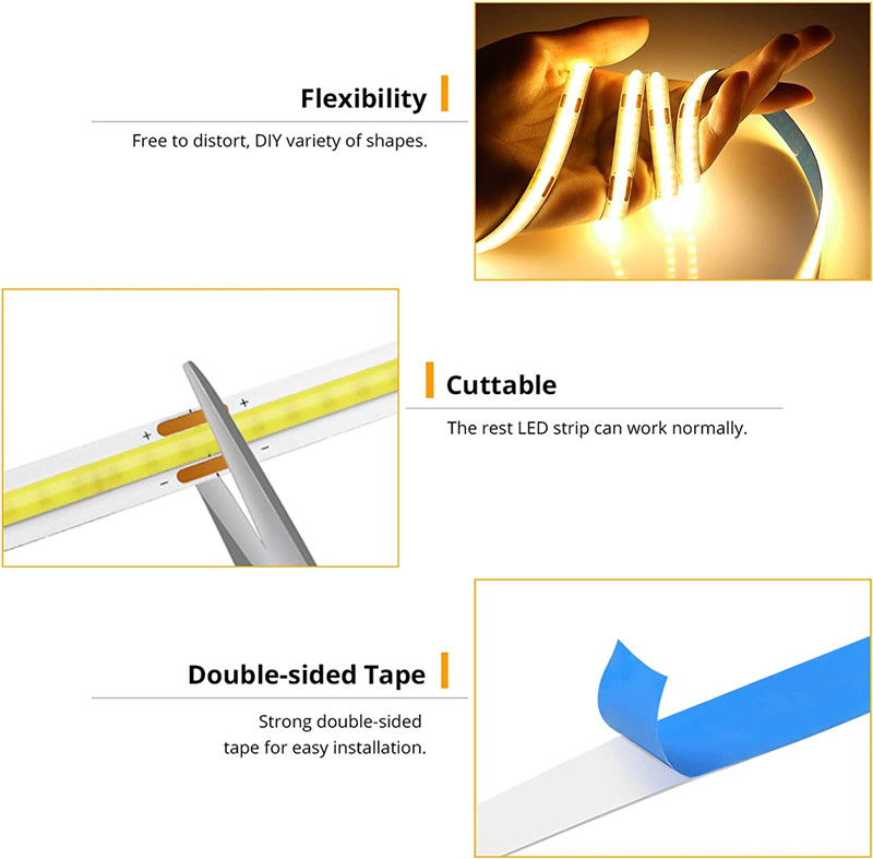 5V USB COB LED Strip Light 0.5m to 5m with Dimmable Controller Flexible ...