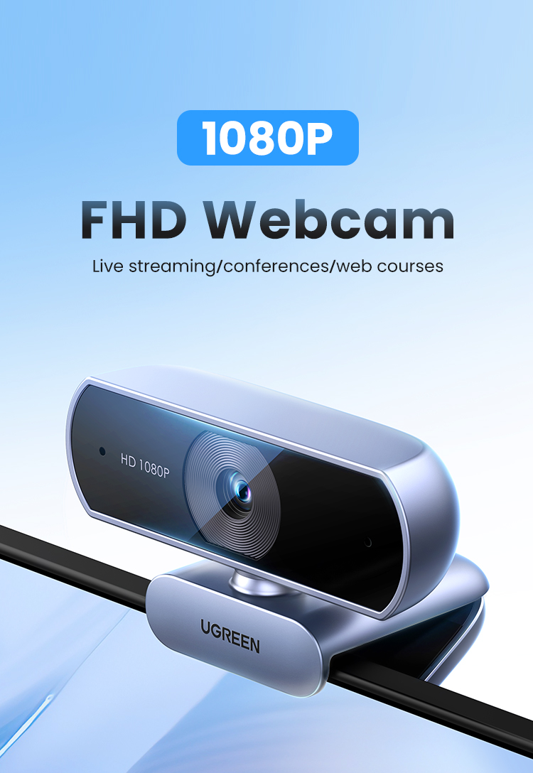 UGREEN 1080P Full HD Webcam Dual Mic 360° Adjustable Computer USB ...