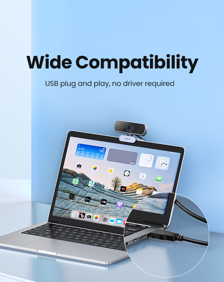 UGREEN 1080P Full HD Webcam Dual Mic 360° Adjustable Computer USB ...