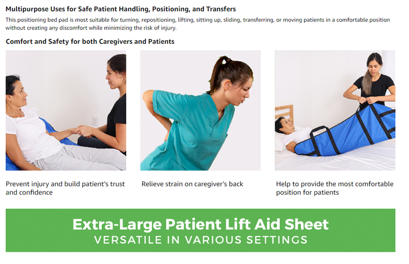 Positioning Bed Pad with Handles – 48 x 40-inch Extra-Large Patient ...