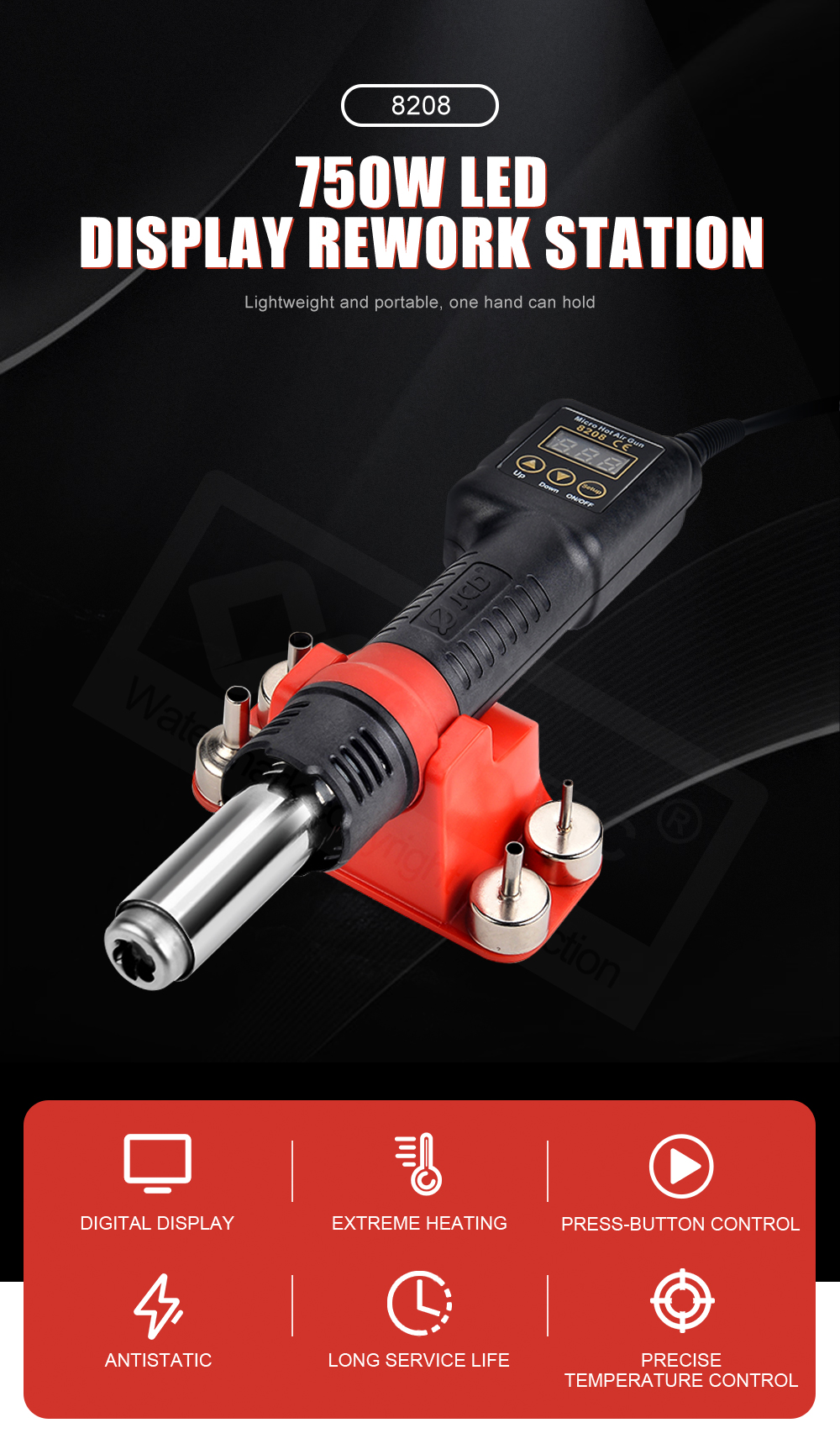 JCD Hot Air Gun 8208 Desoldering Soldering Rework SMD Solder Station ...