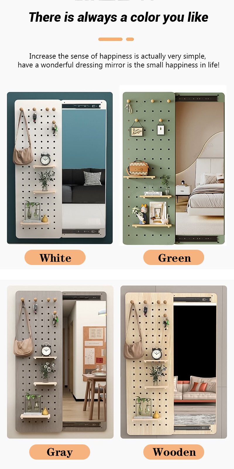 Wall mirror Invisible sliding dressing mirror wall mounted solid wood ...