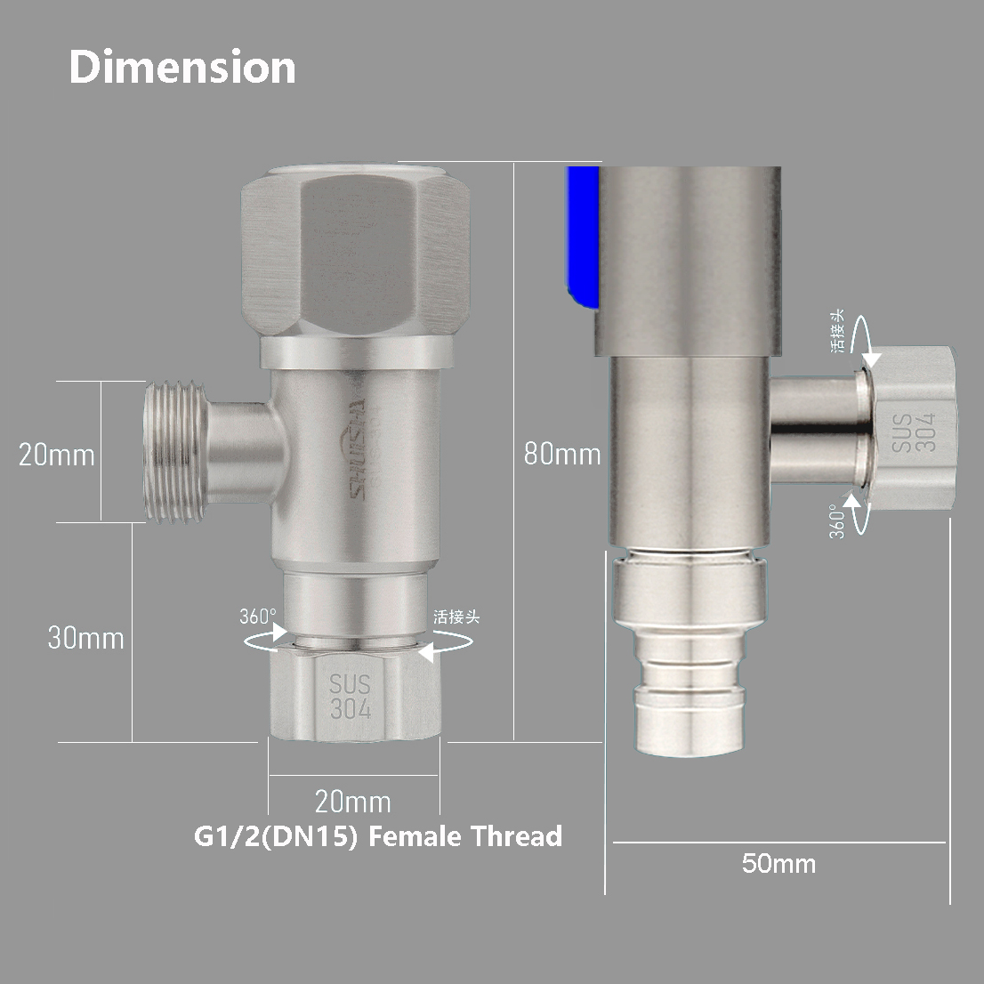 304 Stainless Steel Union Angle Valve Loose Joint Faucet Water Tap ...