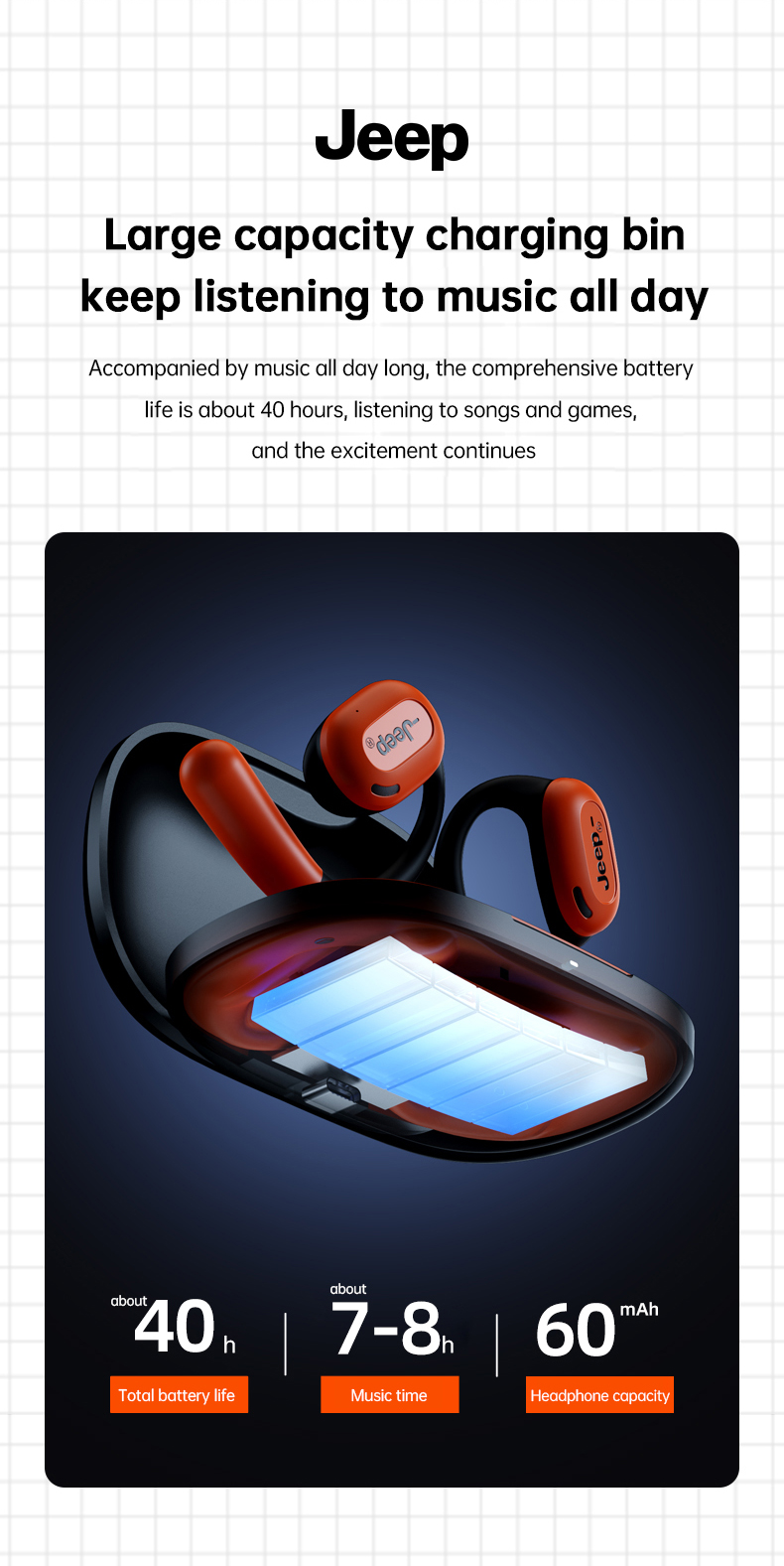 Jeep EC001 Wireless Bluetooth Earphone HD Calls Touch Control Open Ear ...