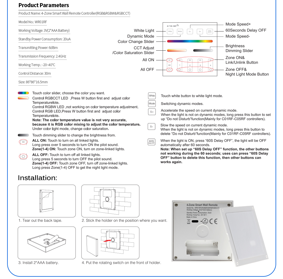 Smart LED Controller WiFi BT 5 IN 1 2.4GHz RF RGB+CCT Remote Controller ...