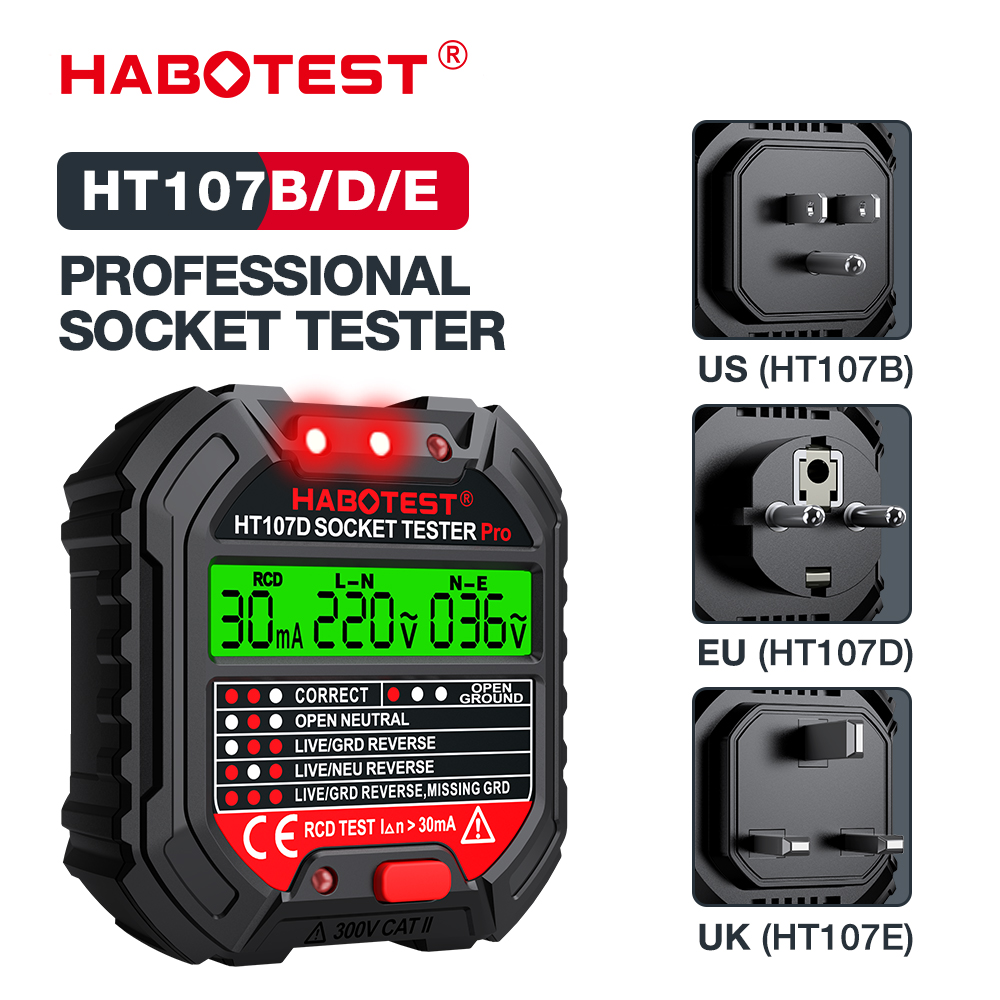 Habotest Ht106 Ht107 Socket Tester Pro Voltage Test Digital Outlet Socket Detect Us Uk Eu Plug