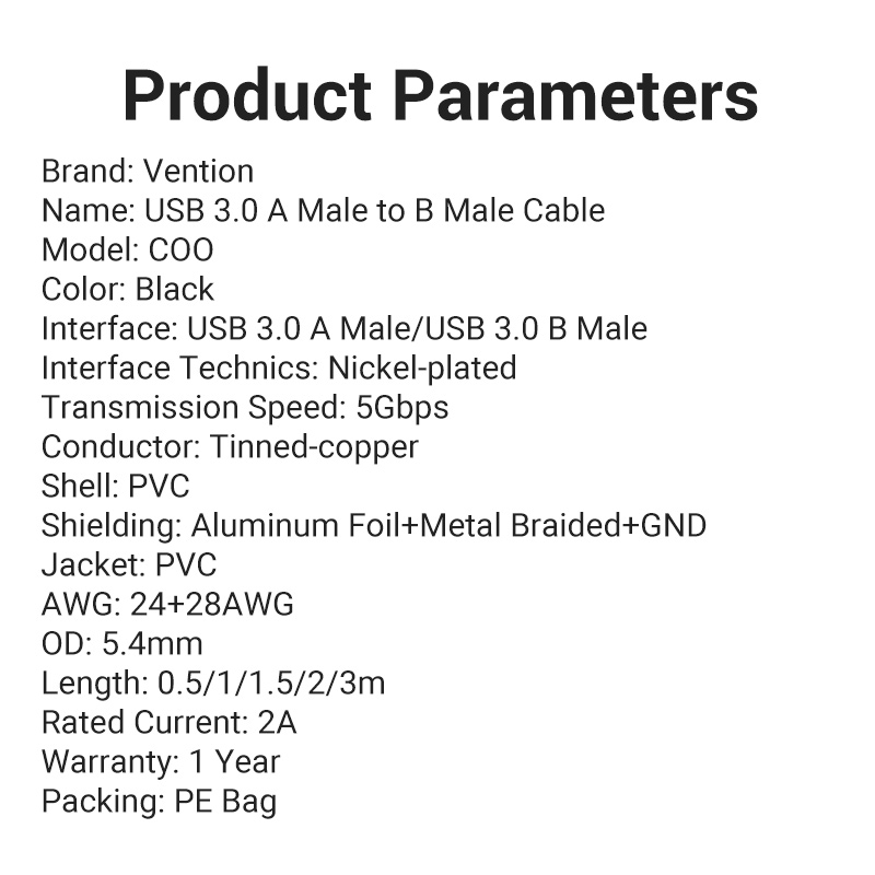 Vention USB Printer Cable USB Type A Male to B Male USB 3.0 5Gbps Cable ...