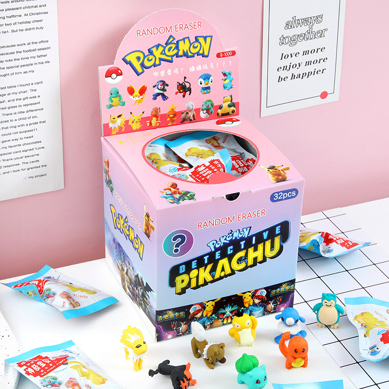 32pcsPokémon Eraser 3D Blind Cartoon Small Box Cute Shape Fun Eraser ...