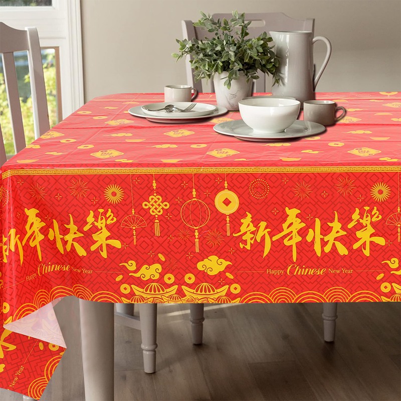 1.37*2.74m Waterproof CNY Table Cover 4-6 Seaters Happy Chinese New ...