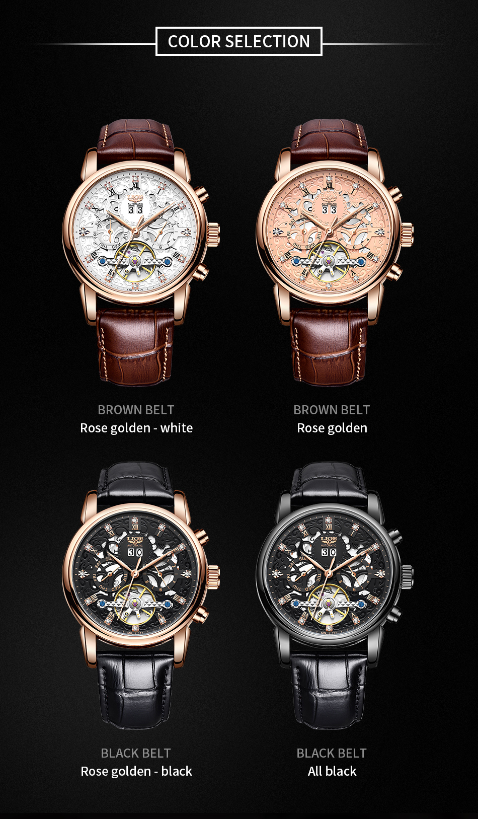 LIGE Fashion Mechanical Watches For Man Business Luxury Leather Strap ...