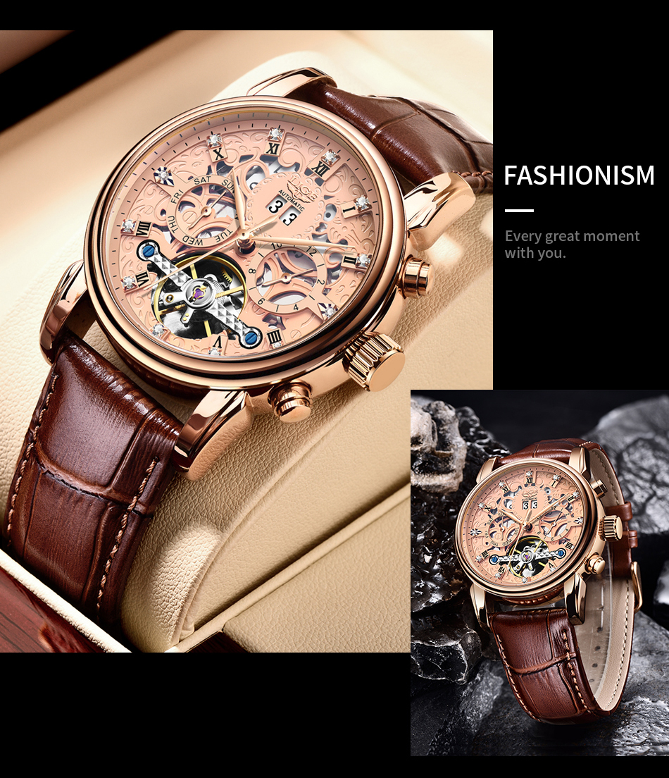 LIGE Fashion Mechanical Watches For Man Business Luxury Leather Strap ...