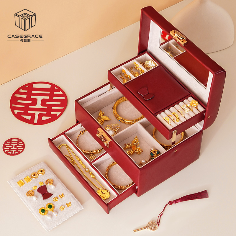 CASEGRACE Elegant Wedding Jewelry Box Storage With Lock For Earring And ...