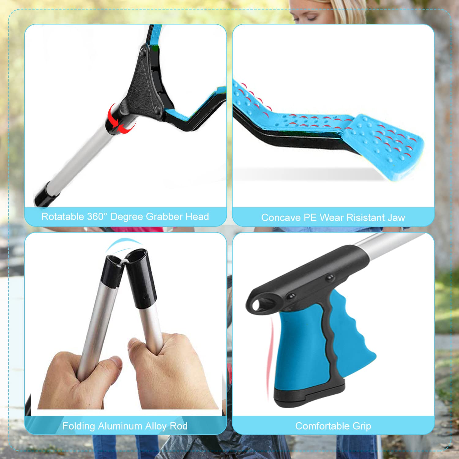 Foldable Grabber Reacher Tool Long Handle Pick Up Stick Reaching Claw ...