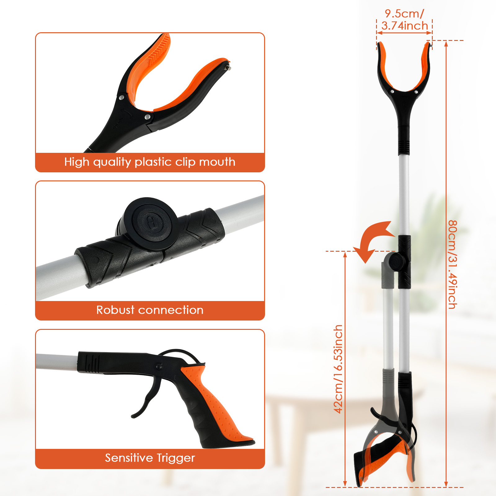 Foldable Grabber Reacher Tool Long Handle Pick Up Stick Reaching Claw ...