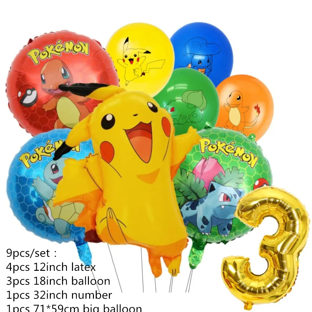 9pcs Pokemon Balloon 32 Inch Number Foil Balloons 1st-9st Kids Pikachu ...