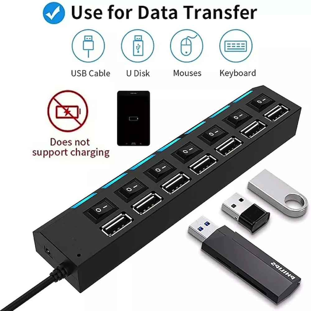 4-Port/7-Port USB To USB 2.0 3.0 Ultra-Mini Hub Adapter Hub Power On ...