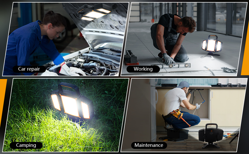 Work Light Rechargeable, 3000LM Magnetic Work Light Battery Powered ...