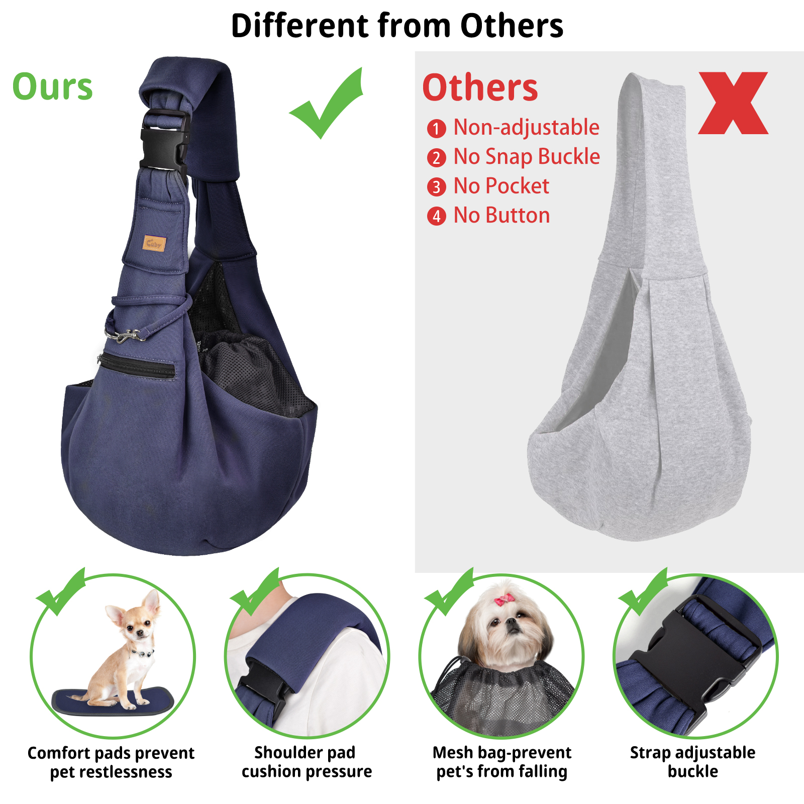 CUBY Pet Carrier Hands-Free Reversible Papoose Bag Travel Cage Dog Cat ...