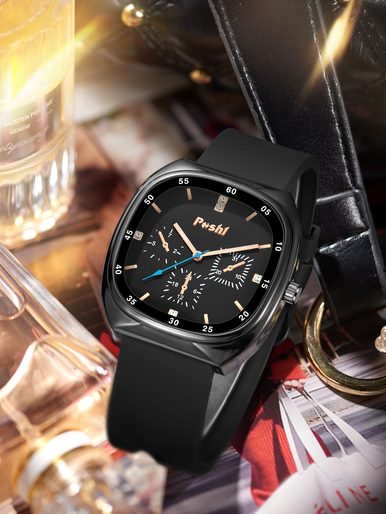 POSHI waterproof women watch quartz display silicone strap sport ...