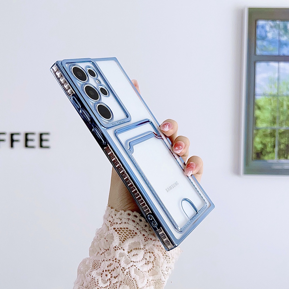 Plating Card Slot Clear Soft Case For Samsung Galaxy S25 S23 S24 S22 S21 Note 20 Ultra Note10 ...