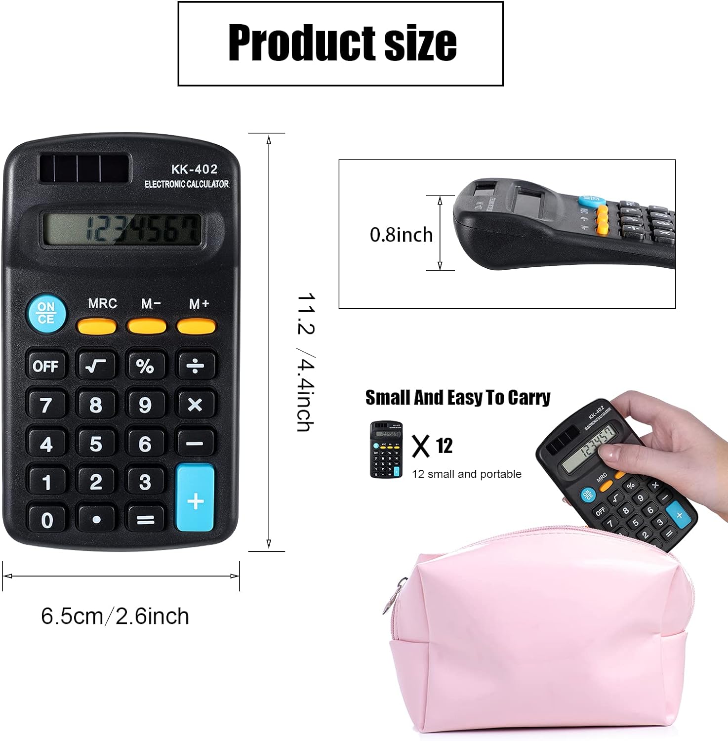 Pocket Size Mini Calculators Handheld Angled 8-Digit Display Calculator ...