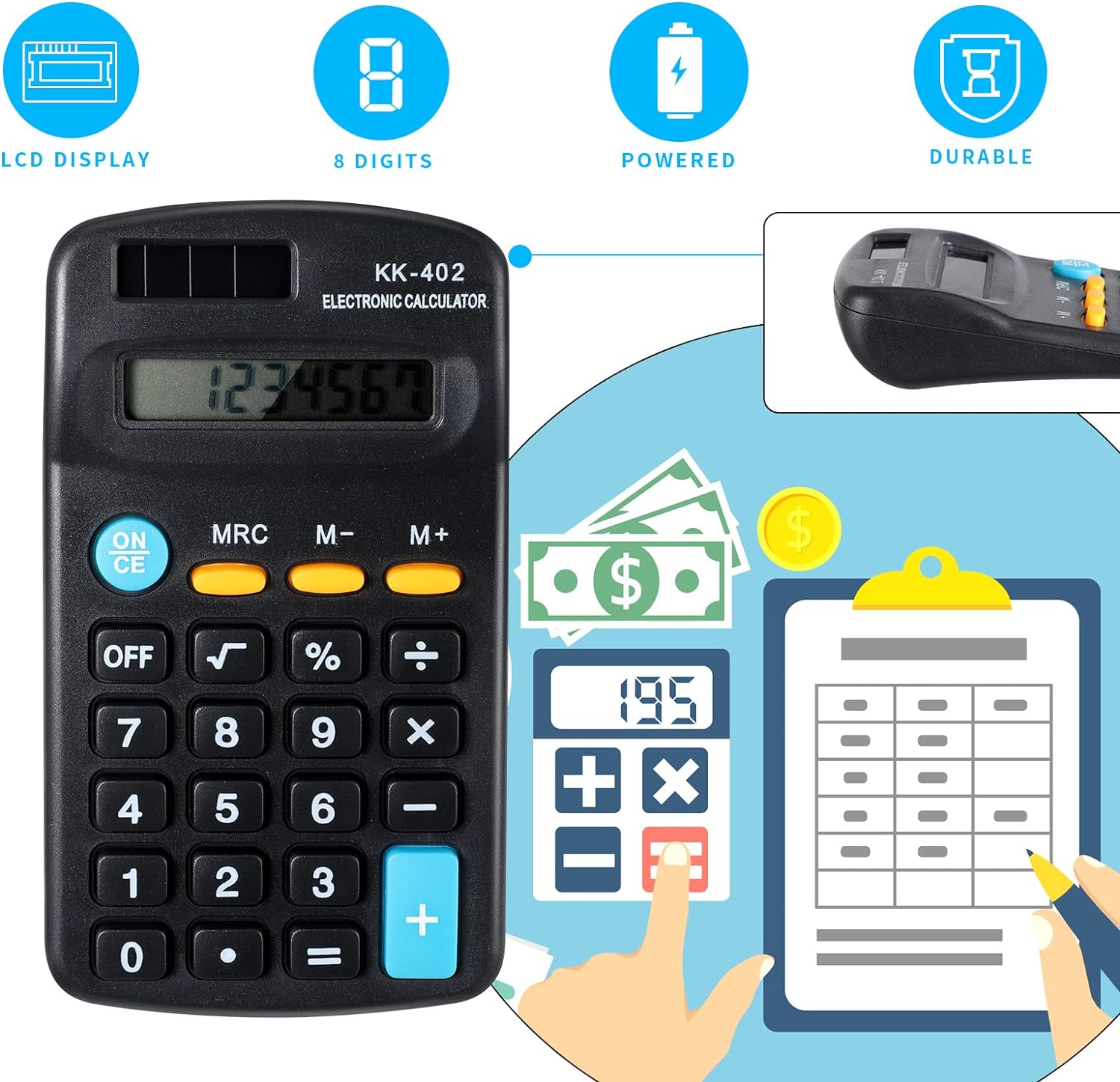 Pocket Size Mini Calculators Handheld Angled 8-Digit Display Calculator ...