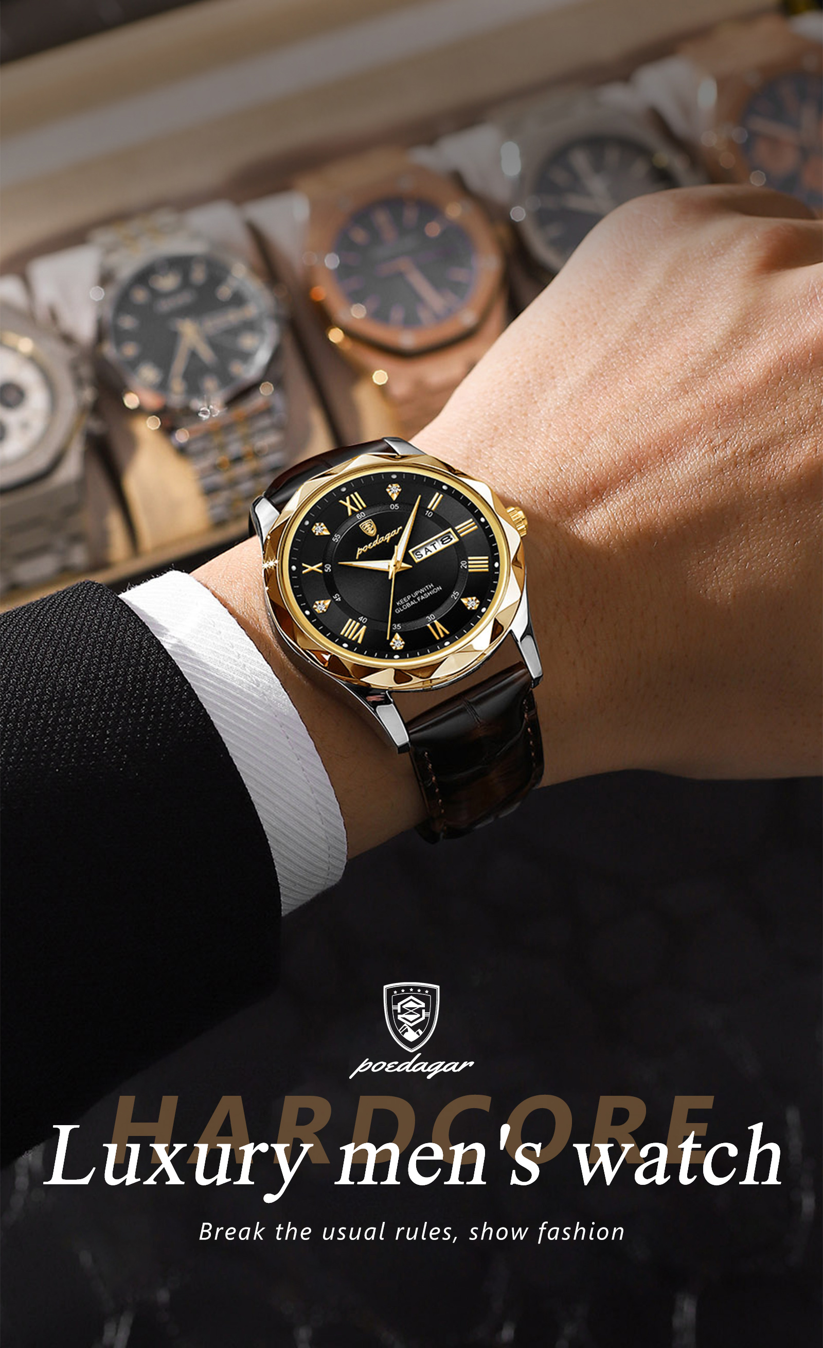 POEDAGAR Gold Watch For Men Waterproof Original Relo Luxury Luminous ...