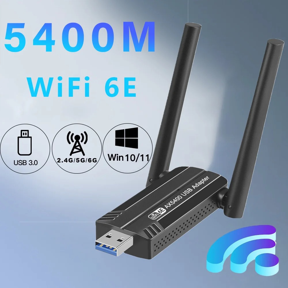 5400Mbps USB3.0 WiFi 6E Adapter Tri Band 2.4G 5G 6G Wireless WiFi ...