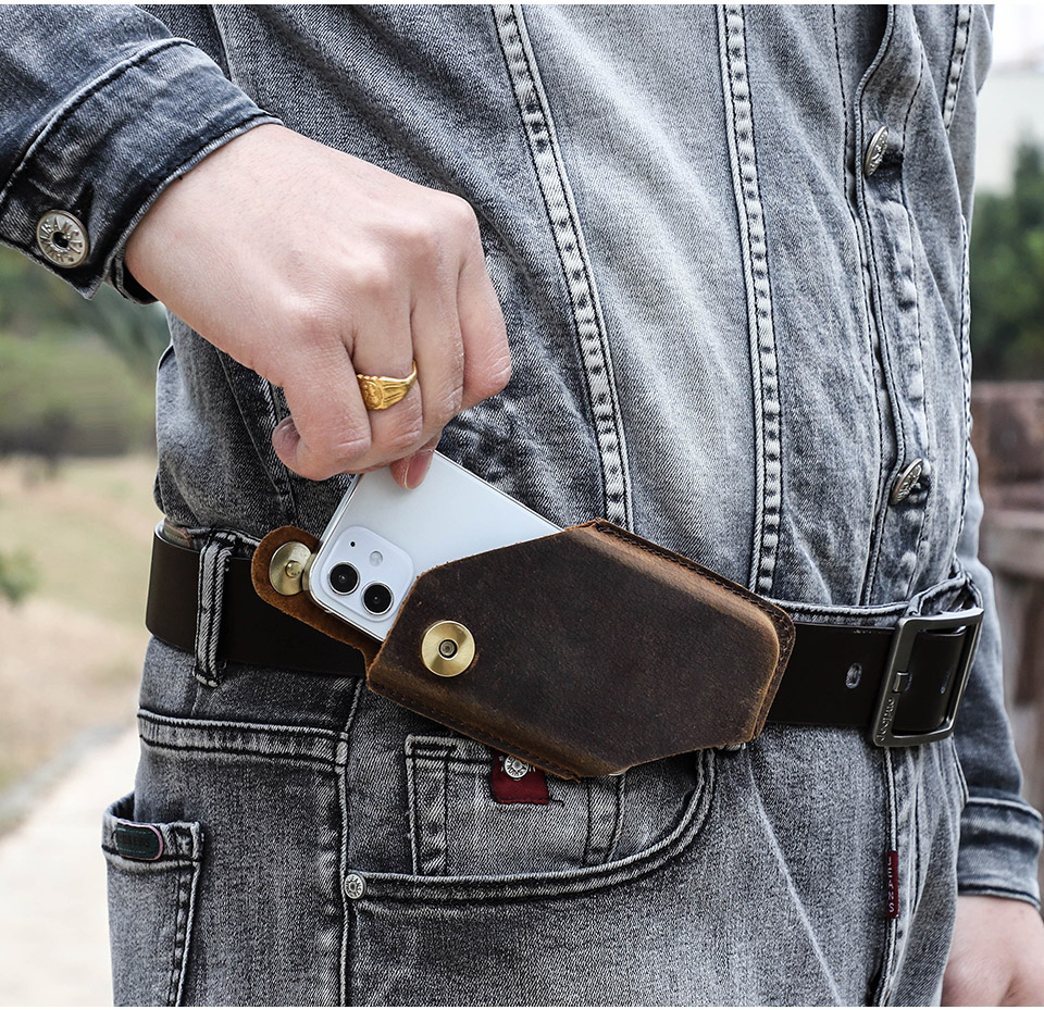 CONTACTS FAMILY 100% Nubuck Leather Men Phone Waist Case Bag Magnetic ...