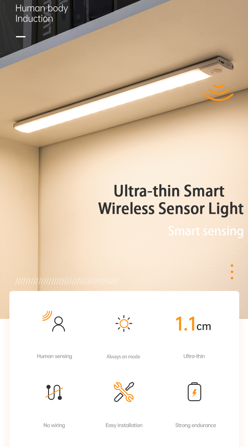 3 Colors Motion Sensor TYPE-C Rechargeable Wireless Cabinet Lighting ...