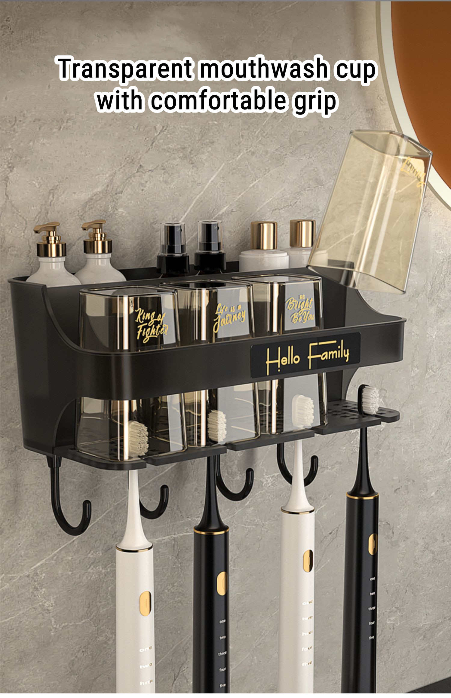 [FUN] Toothbrush Holder Black Nail-Free Bathroom Shelf 2 Cups/3 Cups/4 ...